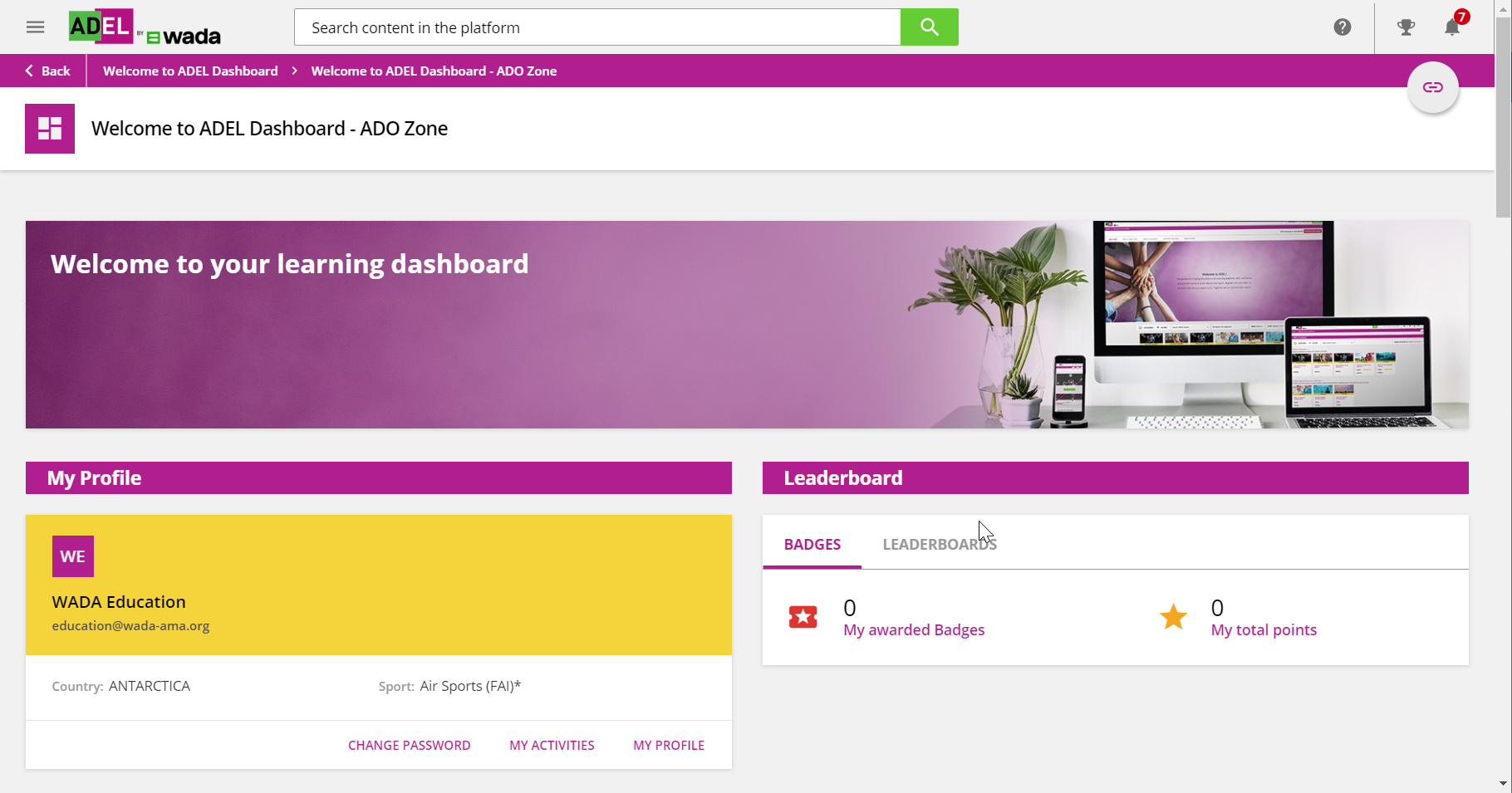 How to navigate my learning dashboard for ADO practitioners? – ADEL Helpdesk